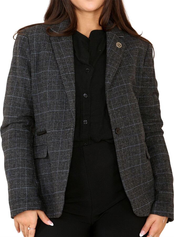 TruClothing.com Womens Tweed Check Waistcoat Blazer Suit Grey Classic Vintage Elboy Patch 1920s ...