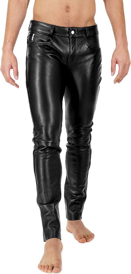 Bockle® 2021 Stretch Tube Lamb Leather Pants Men Jeans Black Leather ...