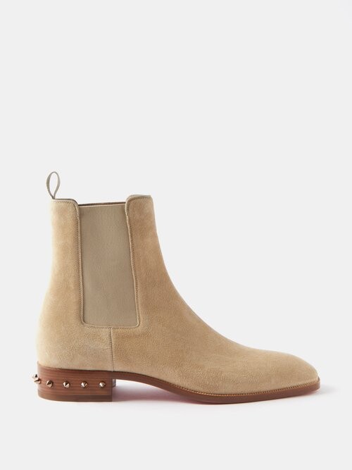 Christian Louboutin So Samson Spike-heel Suede Chelsea Boots - Beige ...