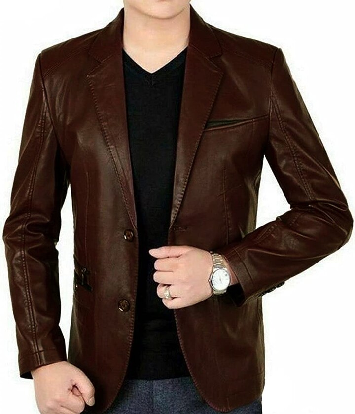 LP-FACON Leather Blazer for Men - Lambskin Leather Blazer - Leather ...