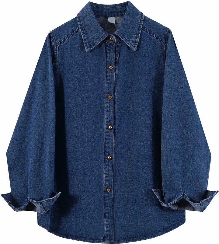 ZISTRCBAO Dark Blue Denim Shirt Women - ShopStyle
