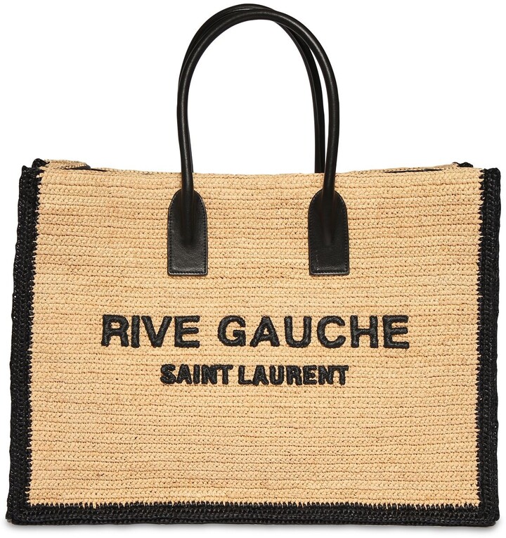 Saint Laurent Rive Gauche printed raffia tote bag - ShopStyle