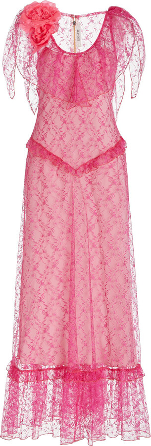 Rodarte Rose-Appliqued Ruffled Lace Maxi Dress - ShopStyle