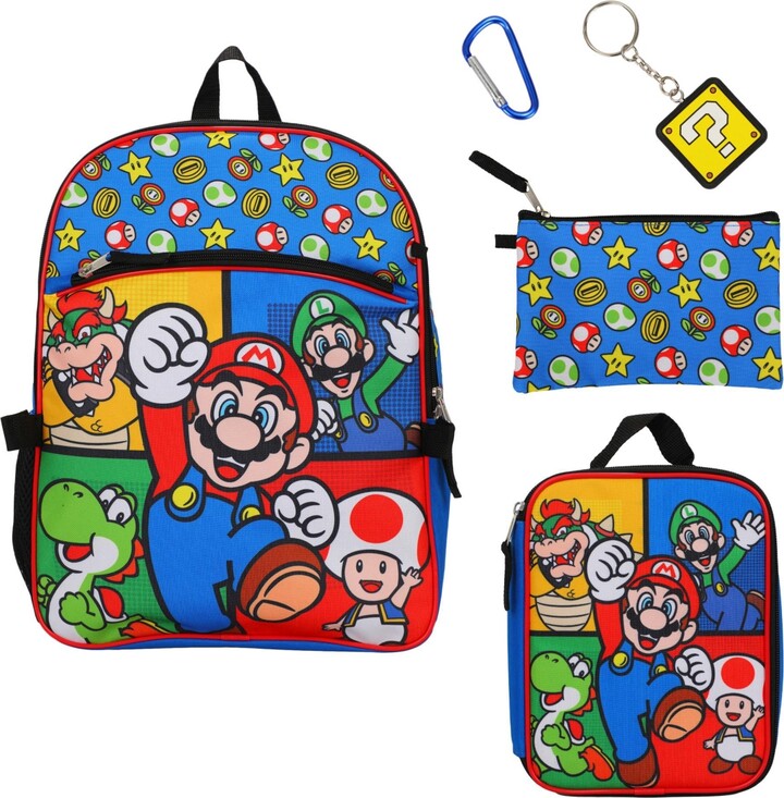 Super Mario Bros Characters & Power-Ups 16" Youth 5-Piece Backpack Set ...