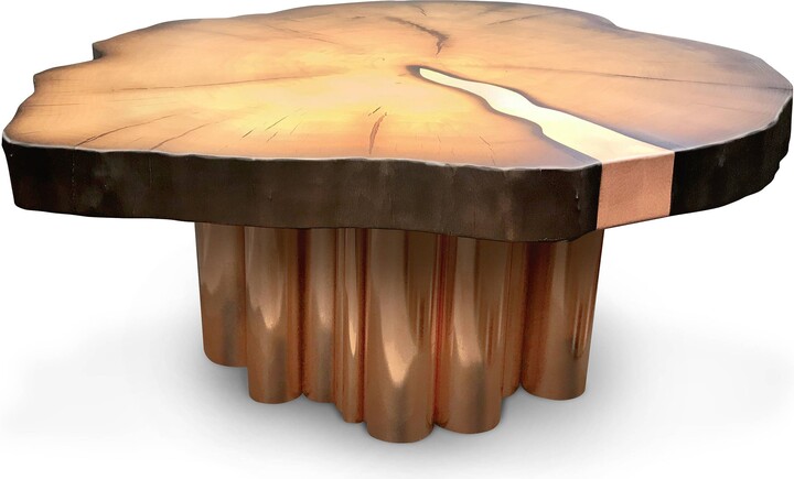 Etsy Round Solid Wood Coffee Table Copper Legs Modern Solid Copper ...