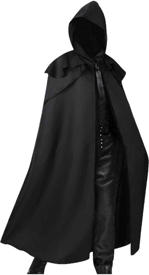 VPQILH Men's Gothic Cloak Steampunk Hooded Cape Adult Medieval Long ...
