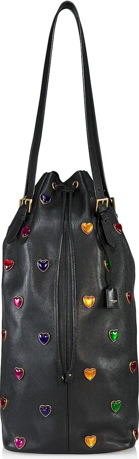 Saint Laurent Large Riva Heart-Embellished Leather Bucket Bag - ShopStyle