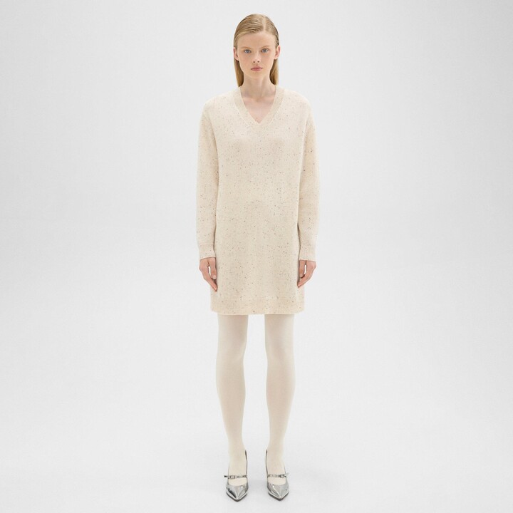 Theory V-Neck Sweater Dress in Donegal Wool-Cashmere - ShopStyle