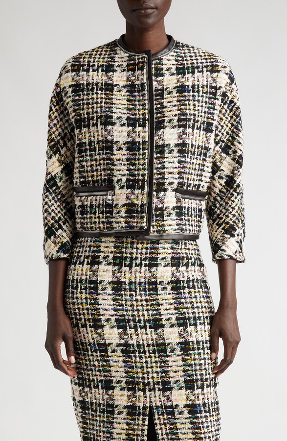 Alexander McQueen Leather & Zip Trim Tweed Cocoon Jacket - ShopStyle