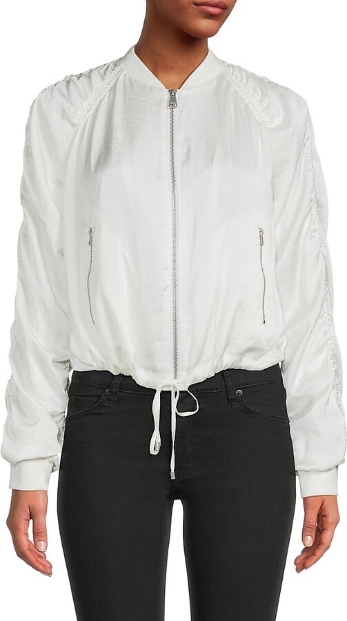 DKNY Ruched Sleeve Bomber Jacket - ShopStyle