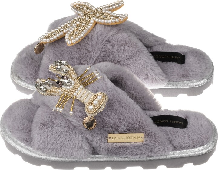 LAINES LONDON - Ultralight Chic Grey Slipper Sliders With Artisan Gold ...