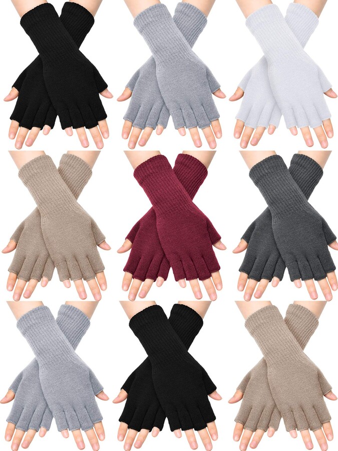 SATINIOR Unisex Half Finger Gloves Winter Stretchy Knit Fingerless ...