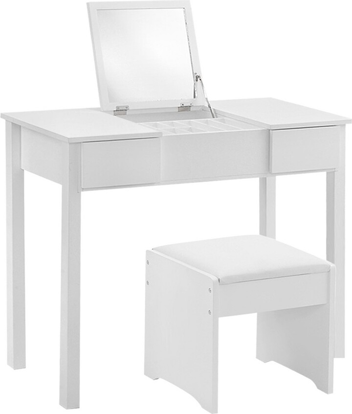 Tangkula 2 Drawers Make-up Mirror Set Vanity Dressing Table Flip-type ...