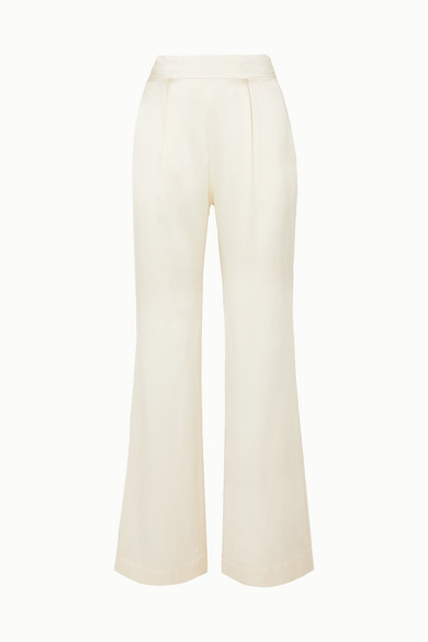 LA COLLECTION Gabrielle Hammered Silk-satin Wide-leg Pants - Off-white ...
