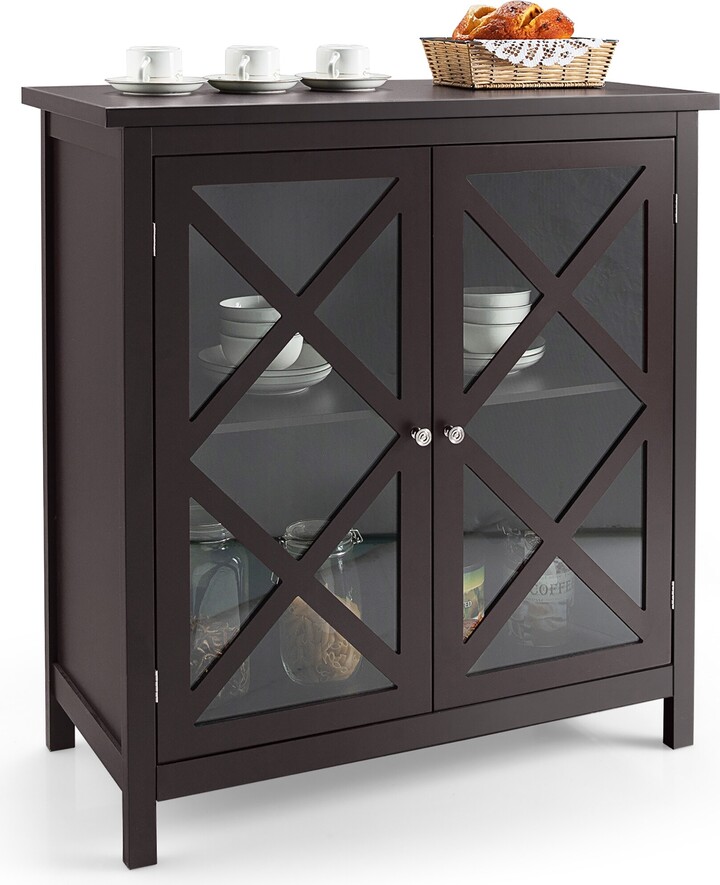 Costway Kitchen Buffet Sideboard Storage Cabinet w/Glass Doors & - See ...