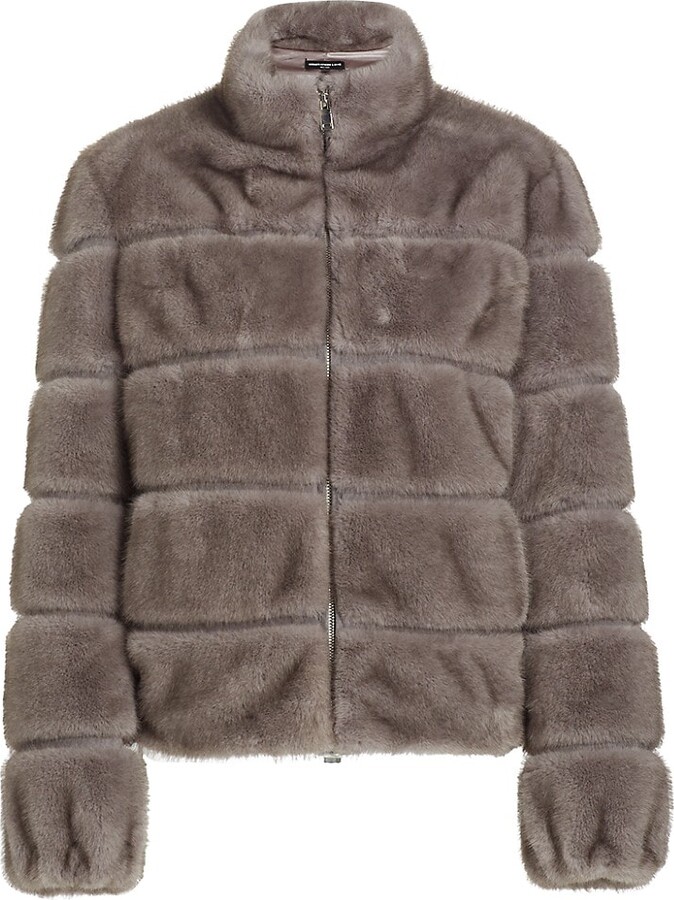 Generation Love Women's Jodi Faux Fur Jacket - Grey With Brown Tip ...
