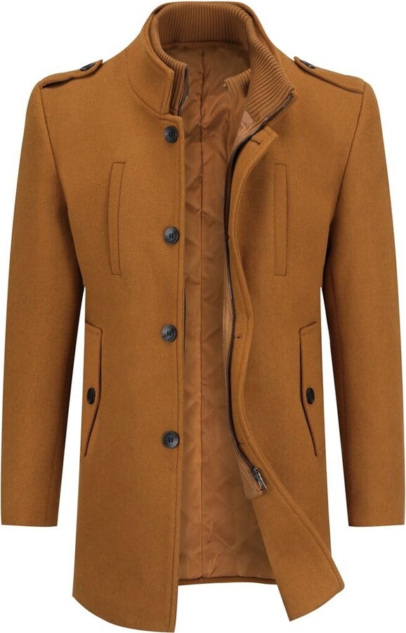 Allthemen Men's Winter Wool Coat Trench Mid Length Overcoat Jacket Slim ...