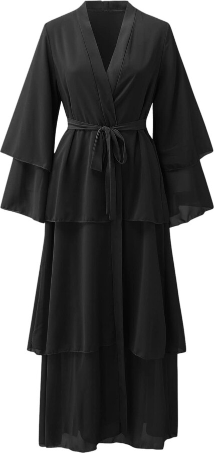 VESNIBA Women Muslim Traditional Dresses Wrap Waist Middle Eastern ...