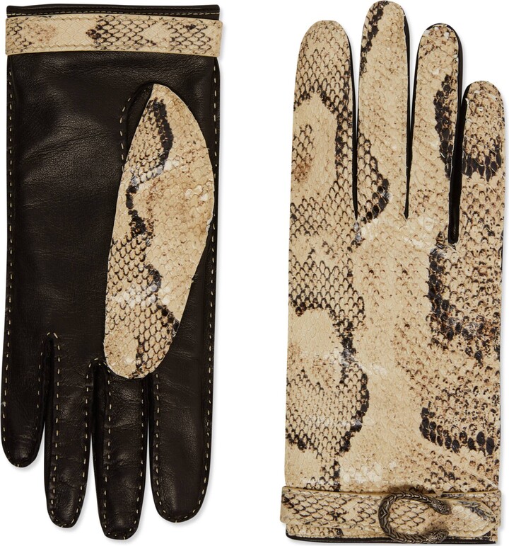 Gucci Python and leather gloves - ShopStyle