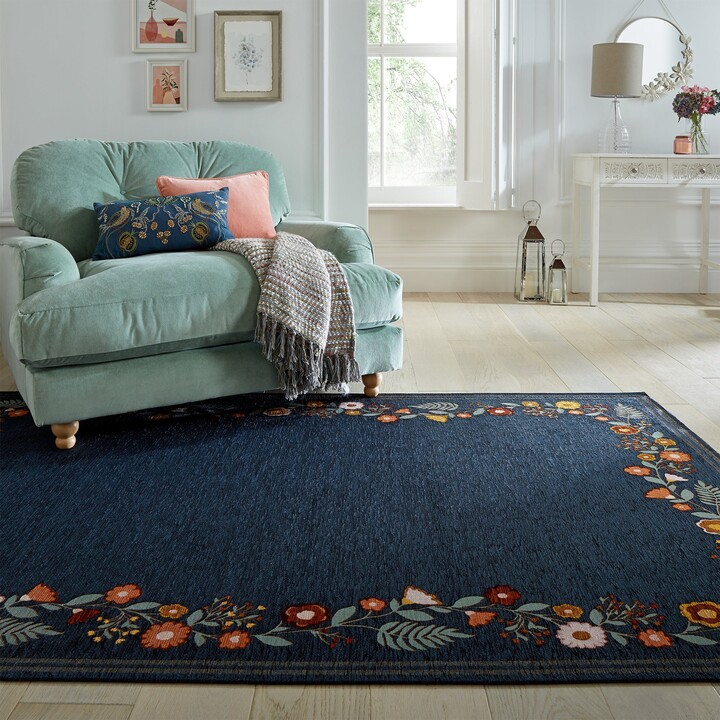 Dunelm Camellia Floral Border Rug Camellia Blue - ShopStyle