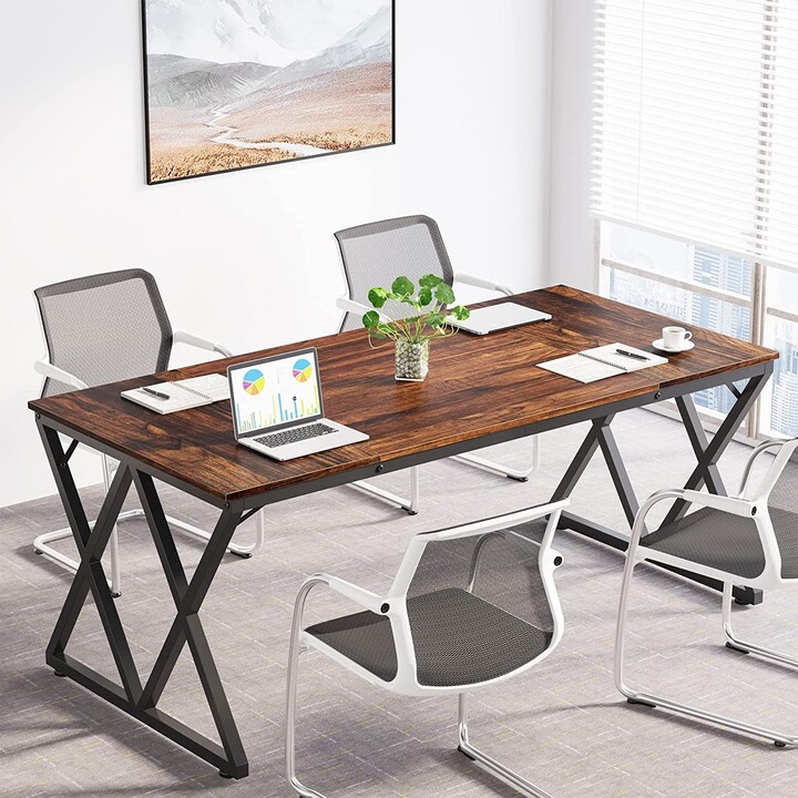Bluebell Rectangular 6FT Conference Table, Industrial Wood Meeting ...