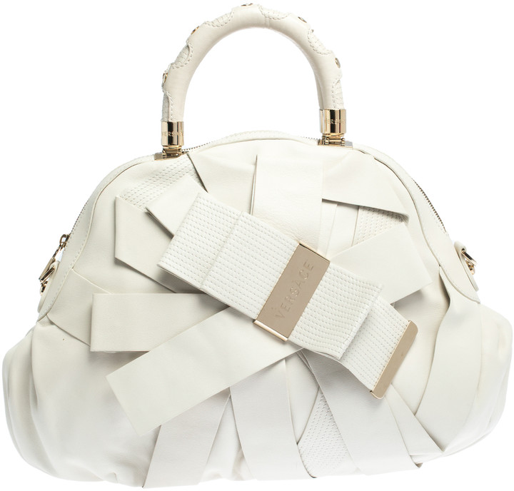 Versace White Leather Venita Bow Satchel - ShopStyle