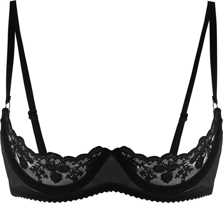 Choomomo Womens Sheer Lace Lingerie 1/4 Cups Bare Exposed Breast ...