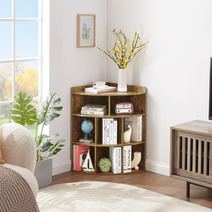 Javlergo 4-Tier Corner Bookcase, 8 Cube Triangle Bookcase Bookshelf ...