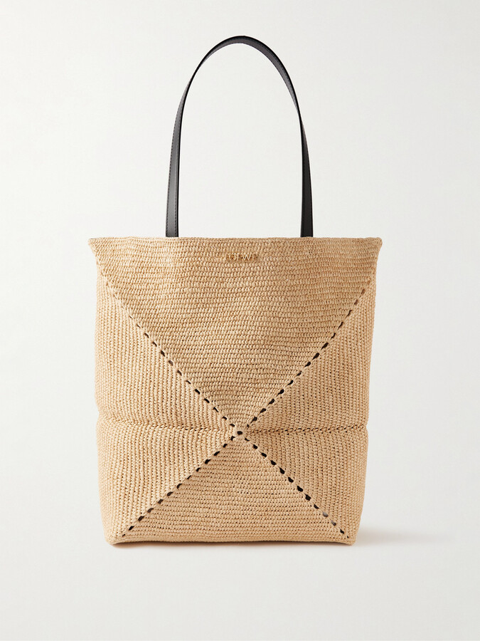Loewe + Paula’s Ibiza Puzzle Fold Large Leather-Trimmed Raffia Tote Bag ...