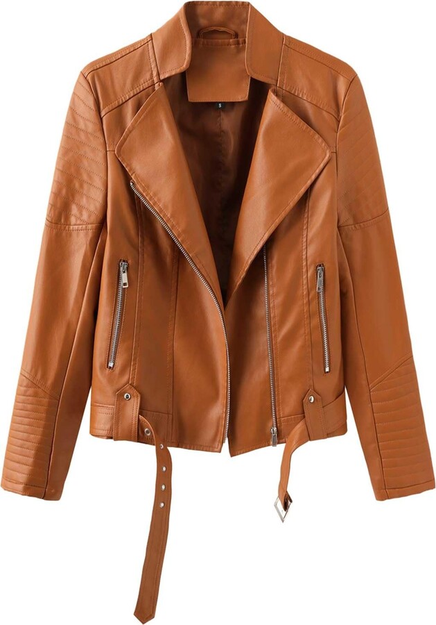 MODSGUE Black Leather Jacket Women's Motorcycle Leather Coat Moto ...