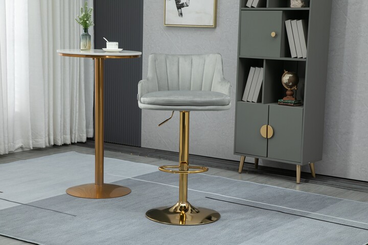 EDWINRAY Adjustment Height Bar Stools with Back and Footrest, Velvet Upholstered Counter Height ...