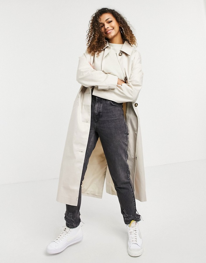 ASOS DESIGN longline trench coat in stone - ShopStyle