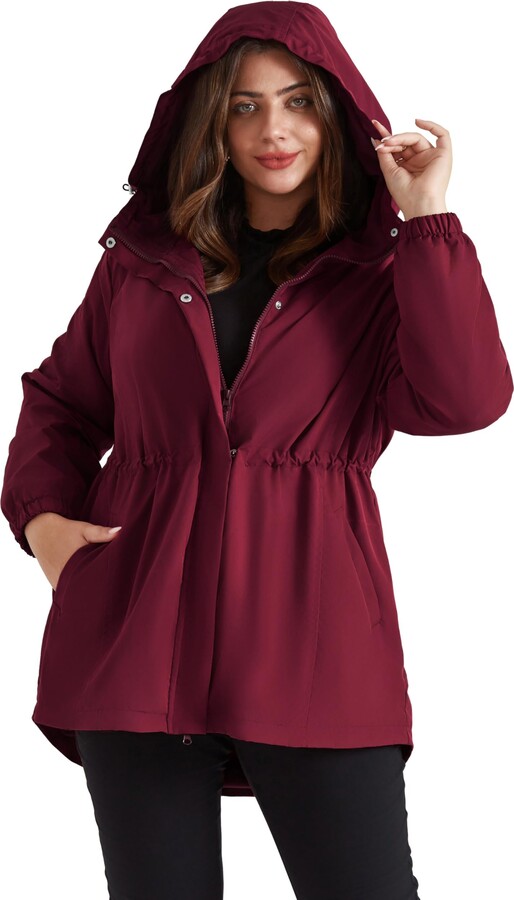 Hanna Nikole Women's Plus Size Lightweight Waterproof Rain Jacket Two-Way Zipper Raincoat with ...
