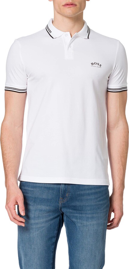 Hugo Boss Mens Paul Curved Stretch Piqué Polo Shirt With Curved Logo