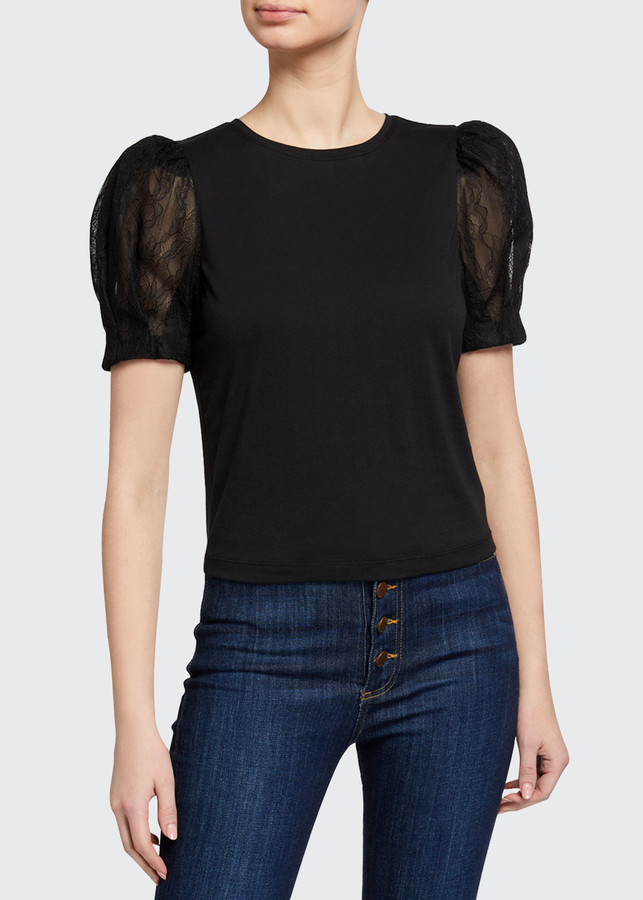 Alice + Olivia Posey Darted Puff-Sleeve Tee - ShopStyle T-shirts