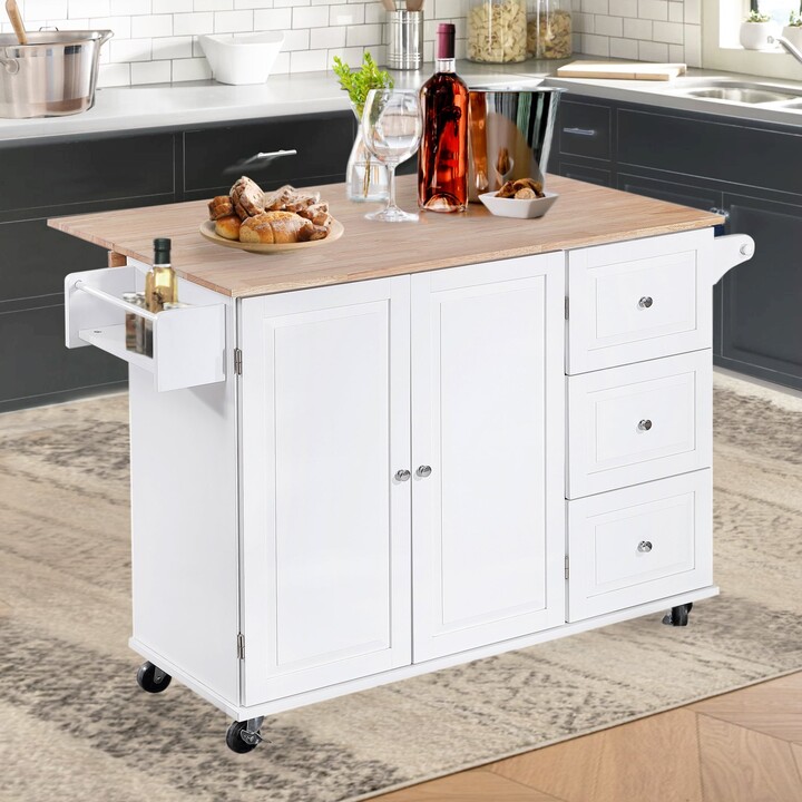Ledel Rolling Kitchen Island Cart with Wood Top and Storage Cabinet ...