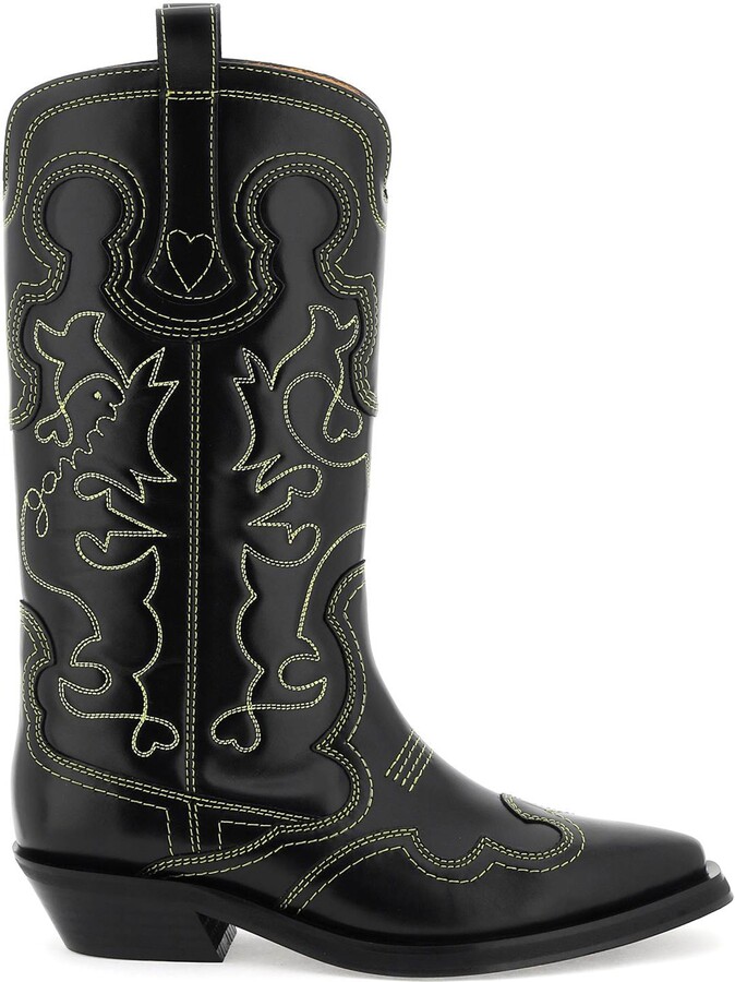 Ganni Embroidered Western Boots - ShopStyle