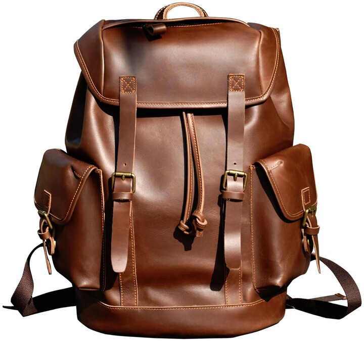 Touri - Genuine Leather Backpack With Side Pocket Details - Red - ShopStyle