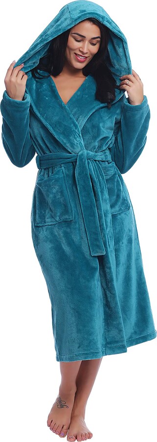 Amorbella Robe for Women with Hood Long Fleece Dressing Gown Soft Robes ...