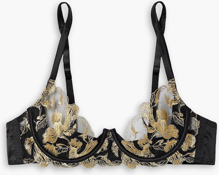 Coco de Mer London Aria metallic embroidered tulle underwired bra ...