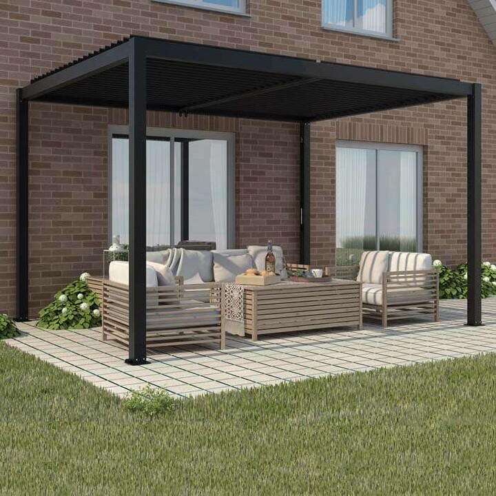 Primrose Living Deluxe Charcoal Veranda with Louvered Shutter Roof 3m x ...