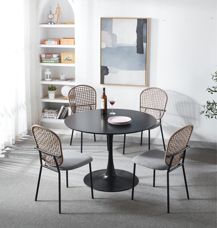EDWINRAY Modern Elegant 5 Pieces Black Dining Set with MDF Table and 4 ...