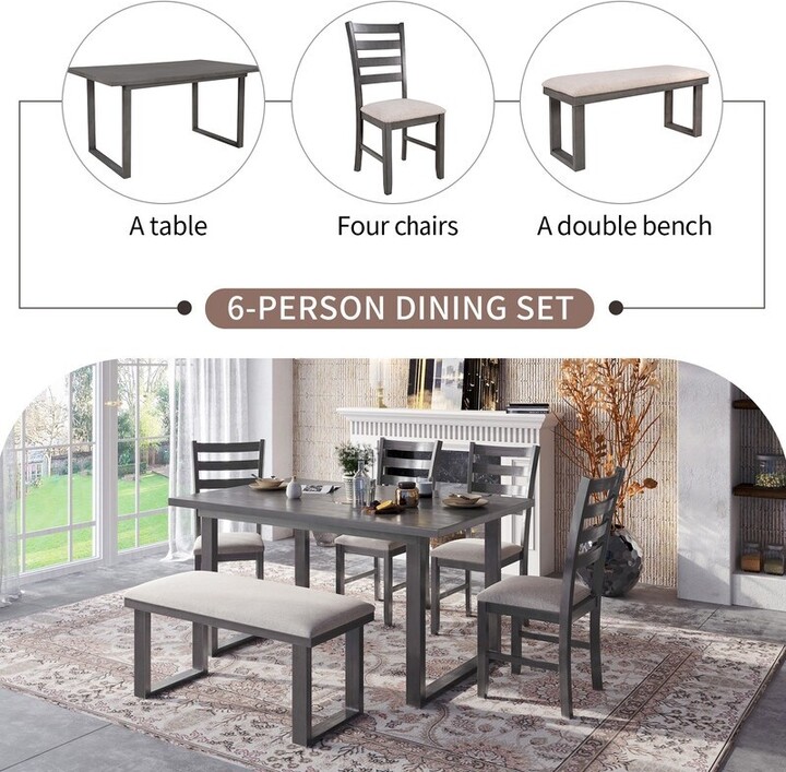GEROJO 6-Pieces olid Wood Dining Room Set, Rectangular Table & 4 Chairs ...
