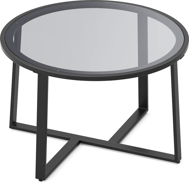 SAMOMO Glass Coffee Table Round Black Coffee Table for Small Space ...
