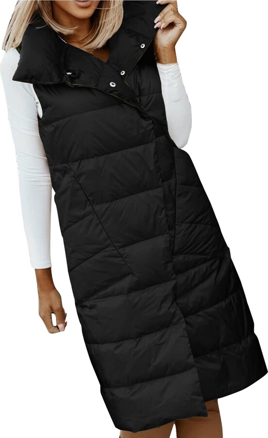 Zldhxyf Dusky pink long down vest for women with button placket ...