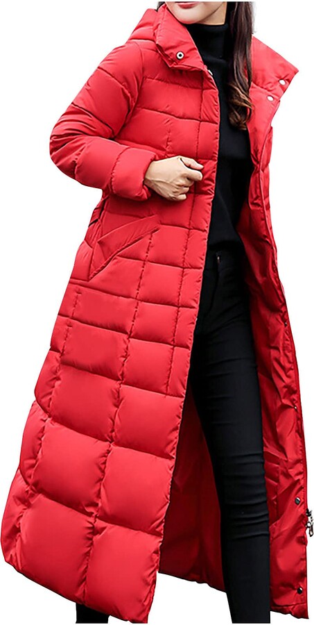 TIMEMEAN Ladies Padded Jacket with Fur Hood Winter Down Long Puffer ...