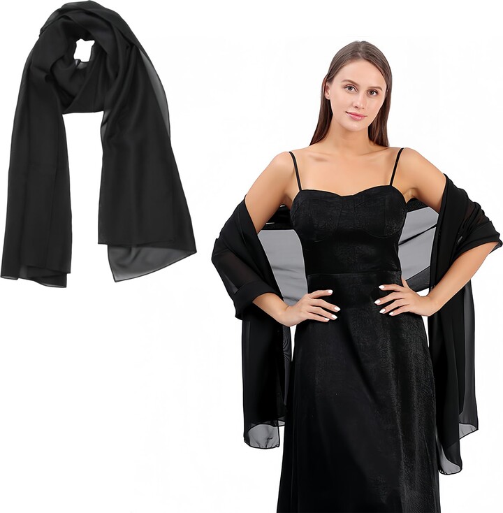 Wisebom ChiffonShawls and Wraps Black Lightweight Shawl Long Sheer ...