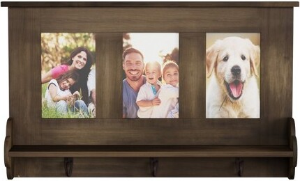 Wall Shelf and Picture Collage with Ledge and 3 Hanging Hooks- Photo ...