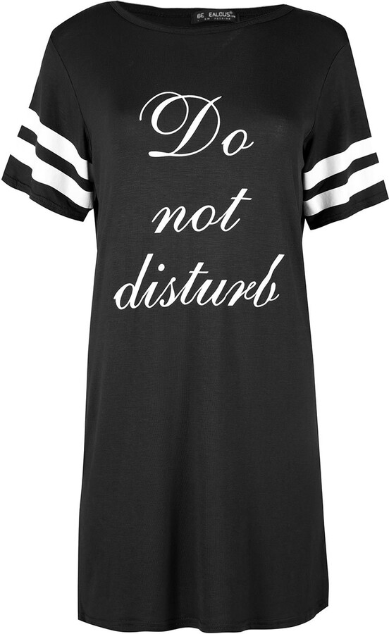Fashion Star Women Do Not Disturb Short Stripe Sleeve PJ Top Black M/L ...