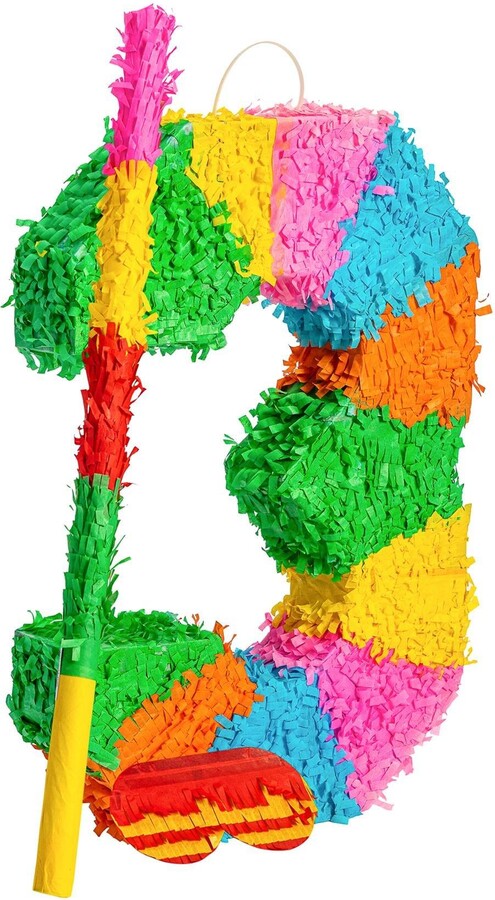 Fax Potato Pinatas Number 3 Cardboard Pinata, Stick and Blindfold Set ...